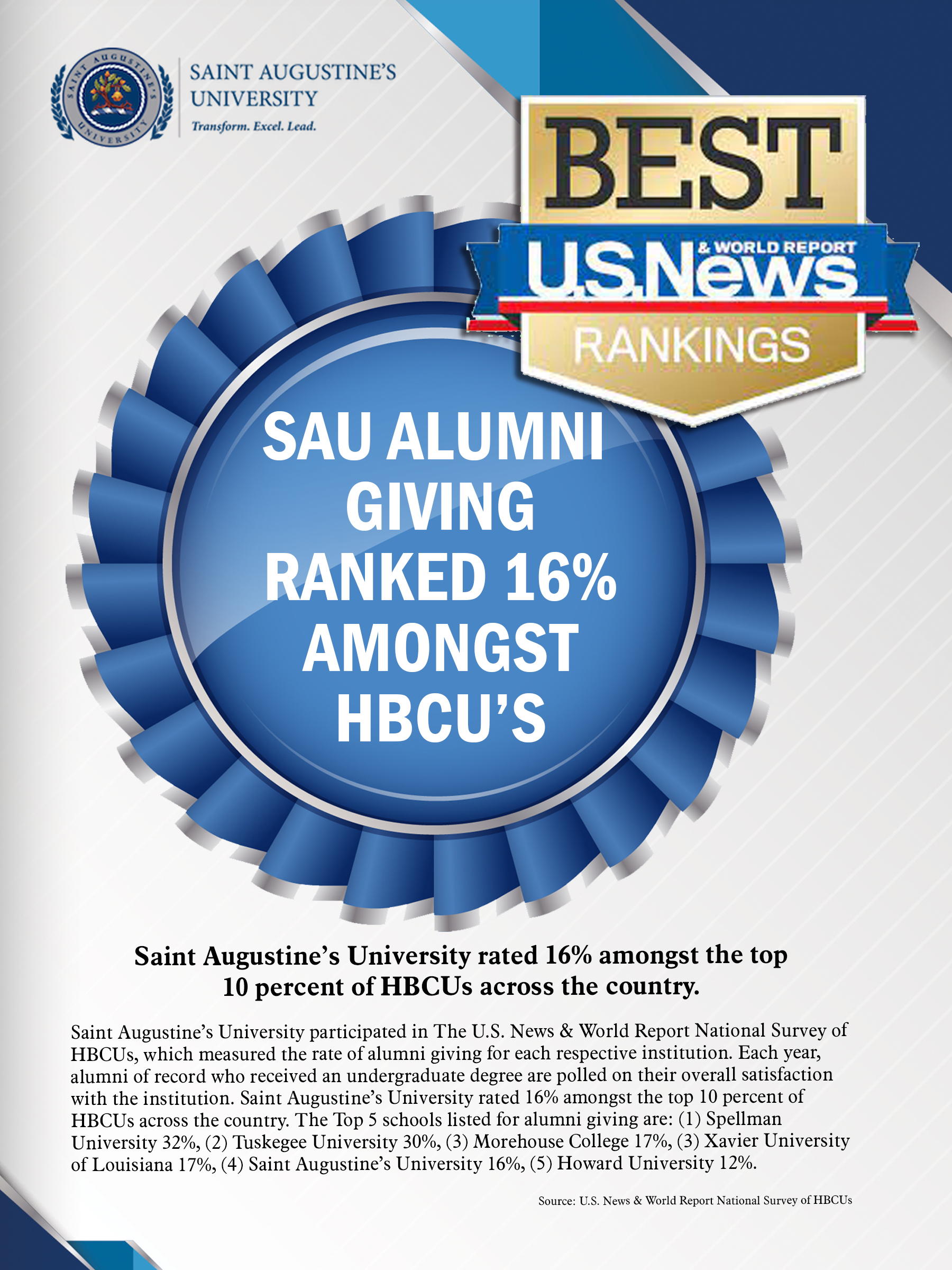 SAU Alumni World News Ranking Flyer - Saint Augustine's University